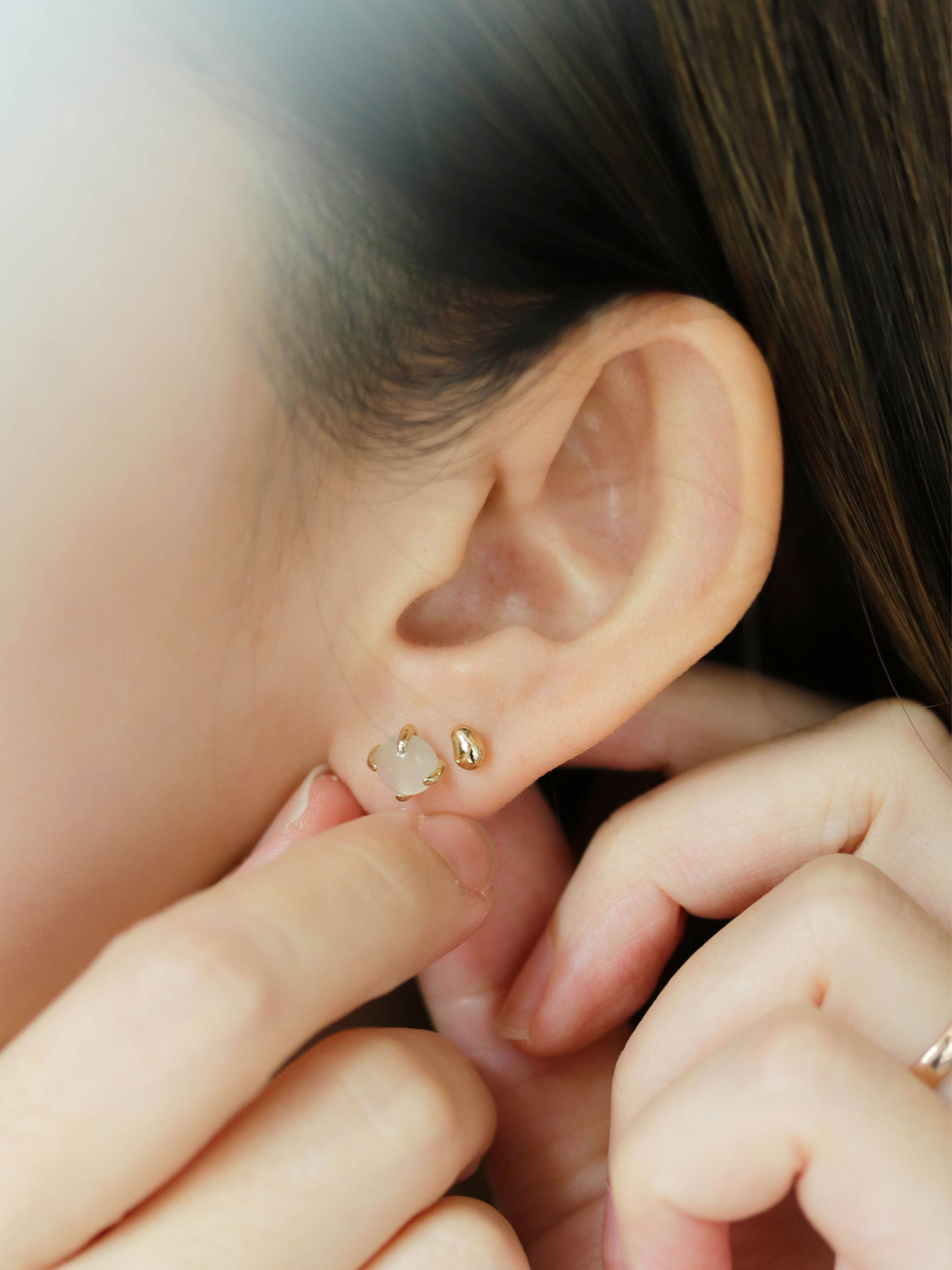 Basic Ear Studs - White Moonstone in Champagne Gold | Curious Creatures