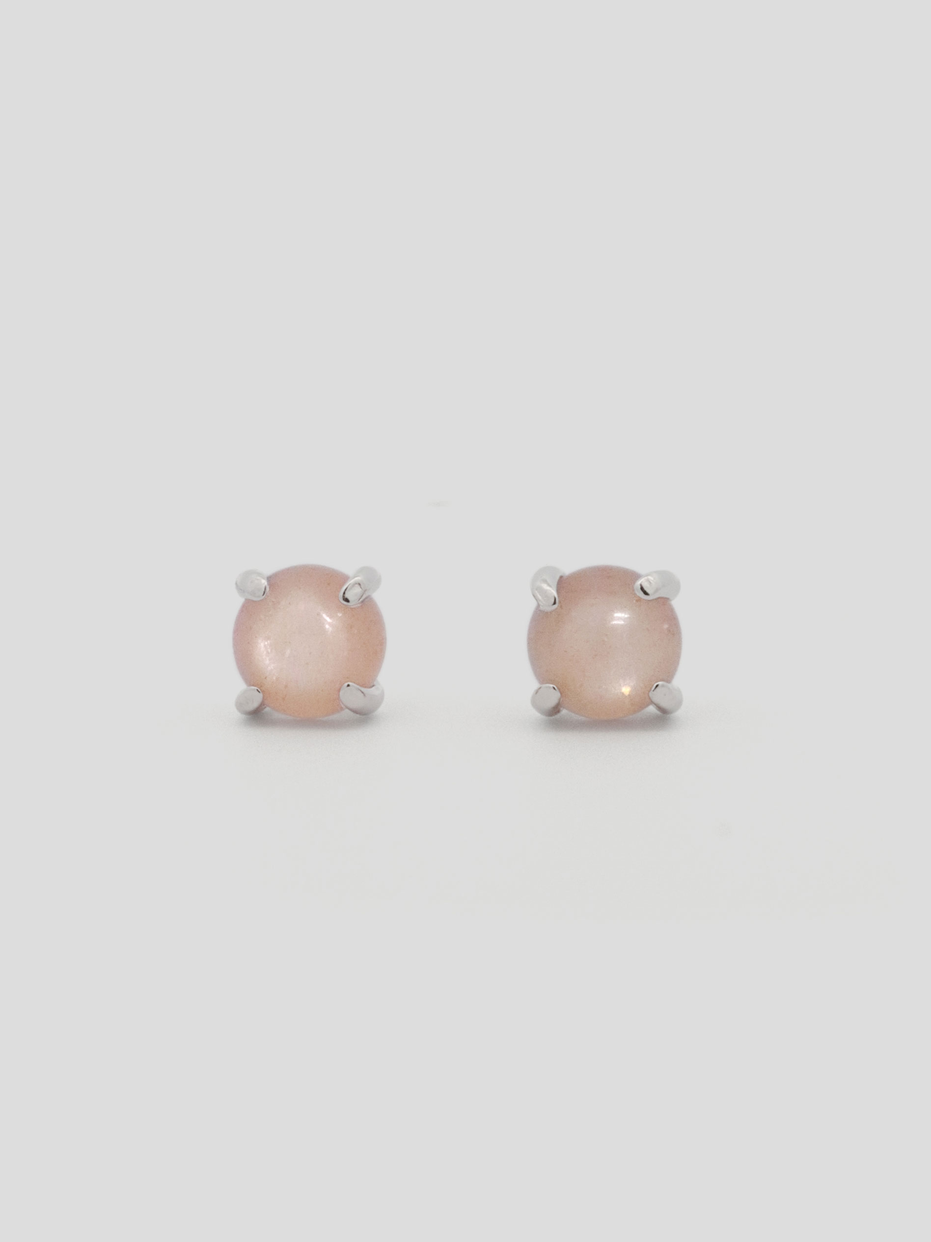 Basic Ear Studs - Peach Moonstone in Silver | Curious Creatures