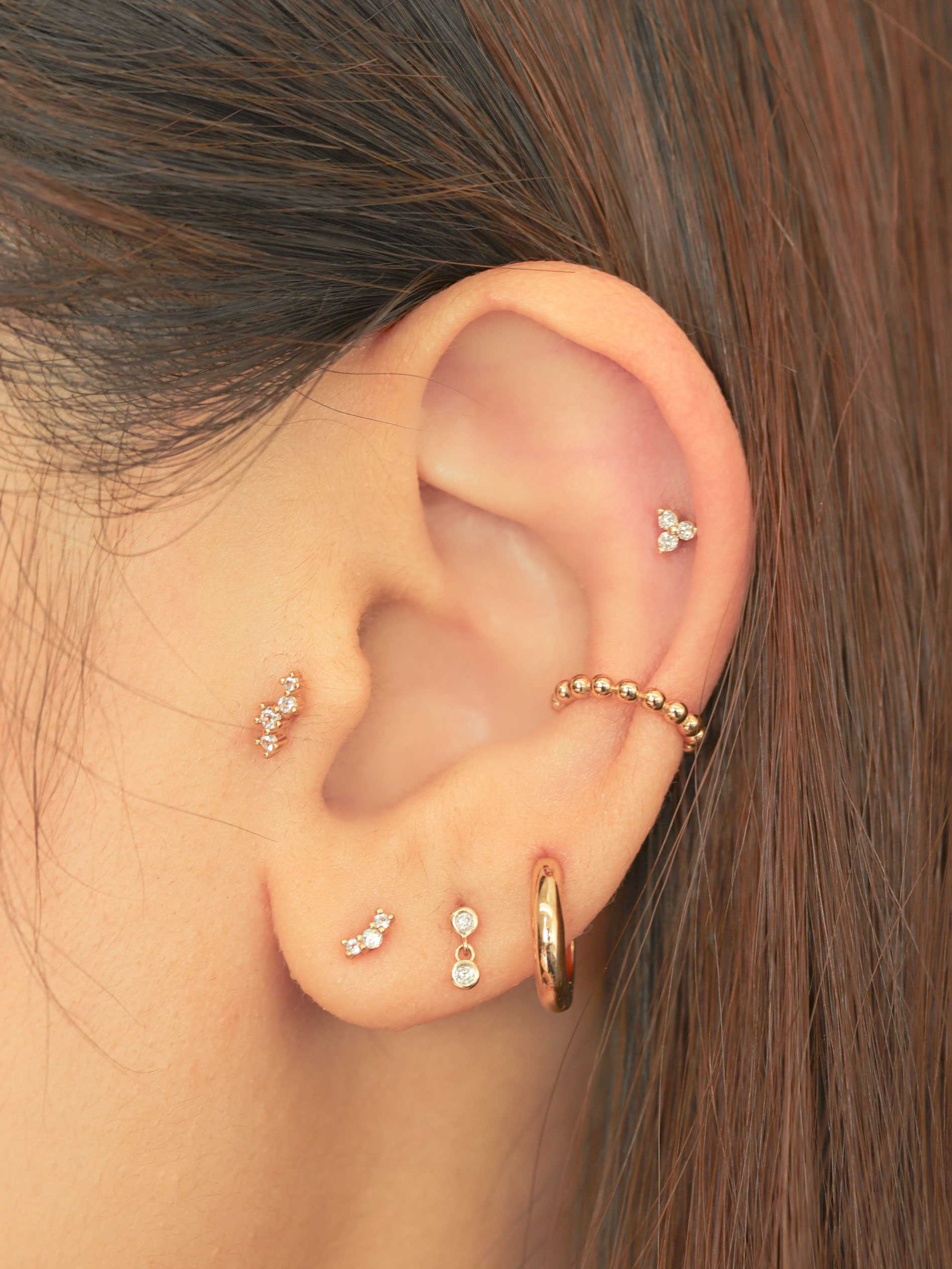 Wave Ear Studs - White Topaz in Champagne Gold | Curious Creatures