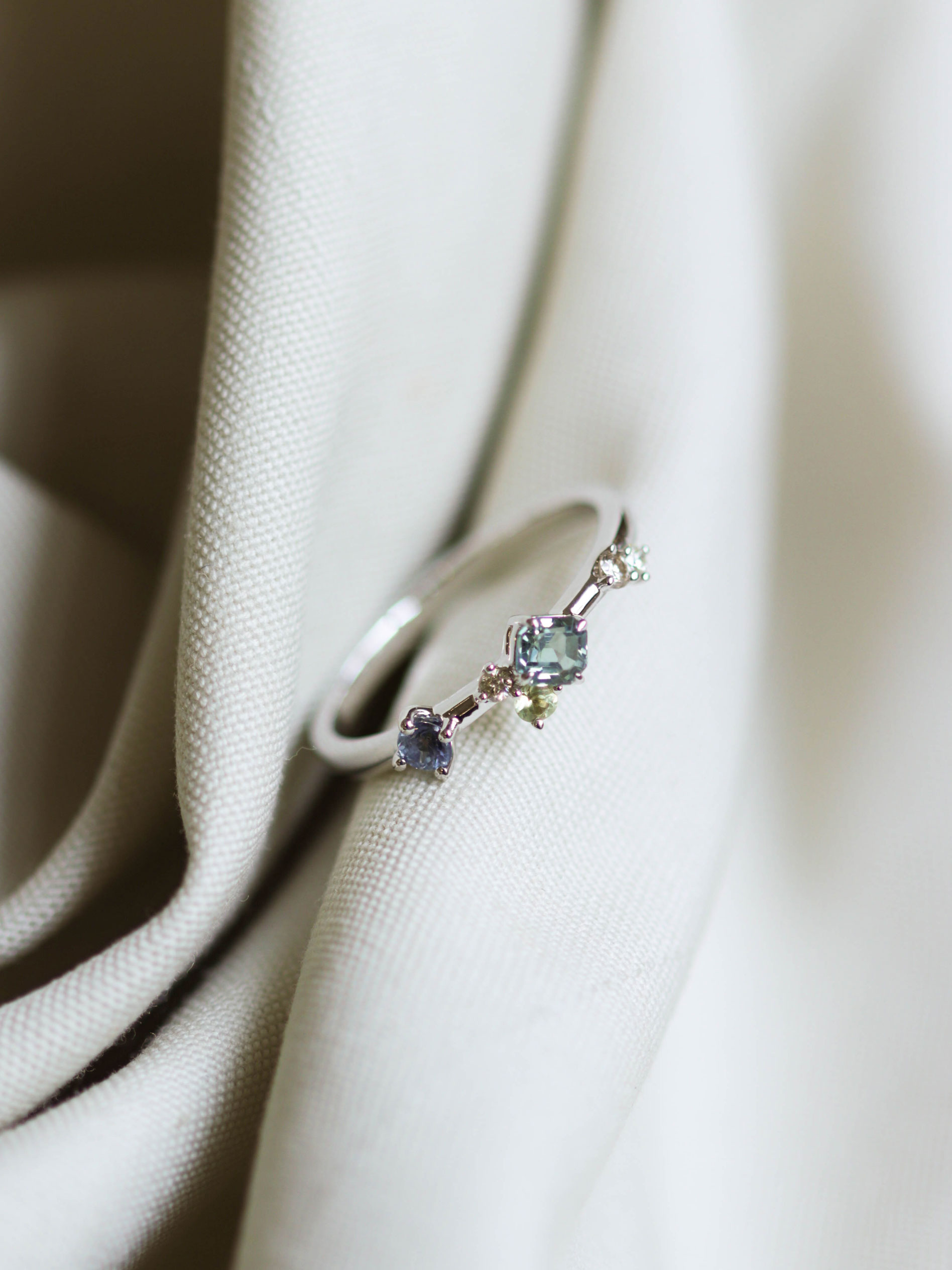 One-of-a-kind Gleam Cluster Ring - Mix Sapphires and Diamonds in 18k Solid White Gold 01 ...