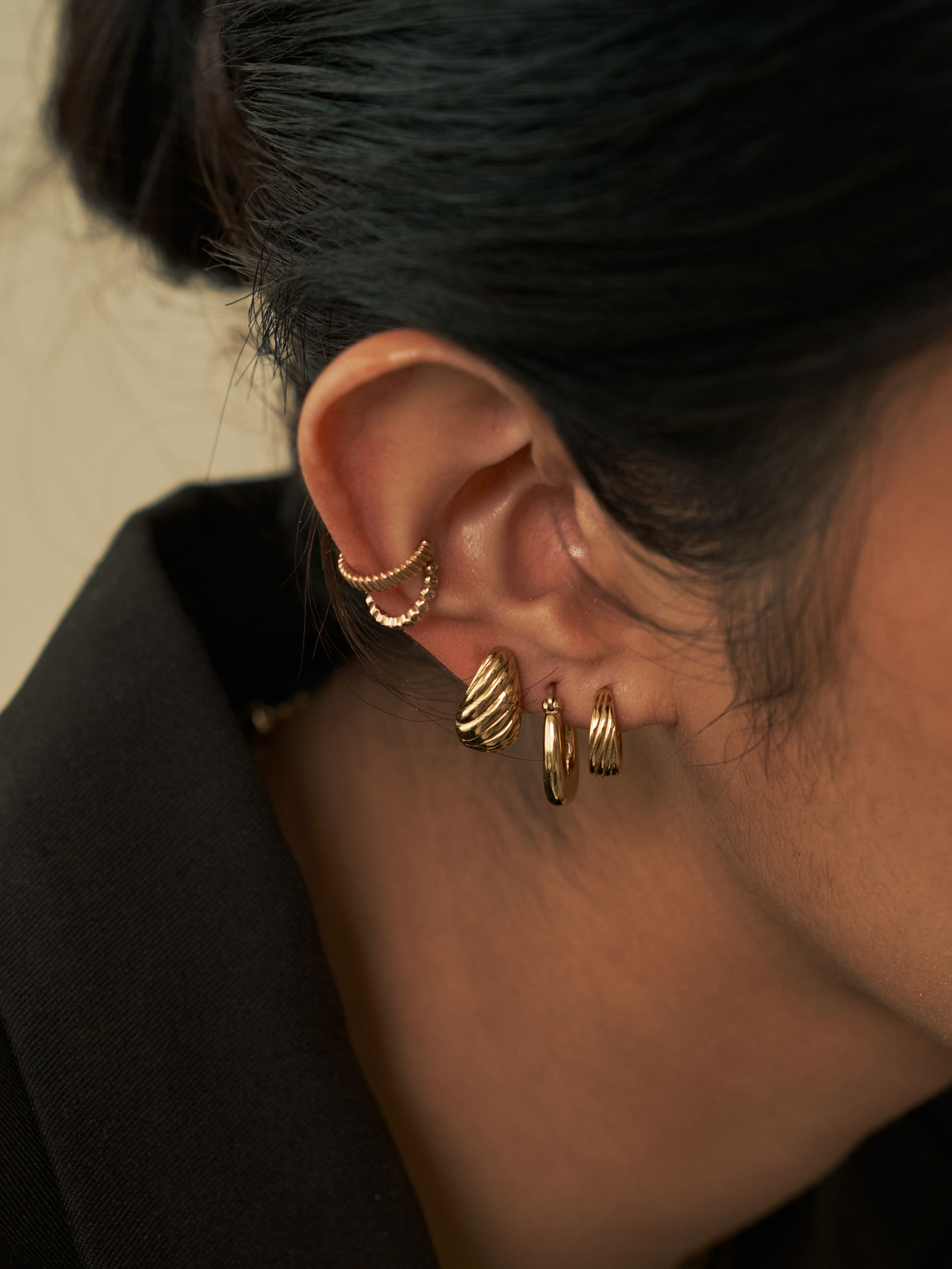 Trace Ear Huggers in Champagne Gold | Curious Creatures