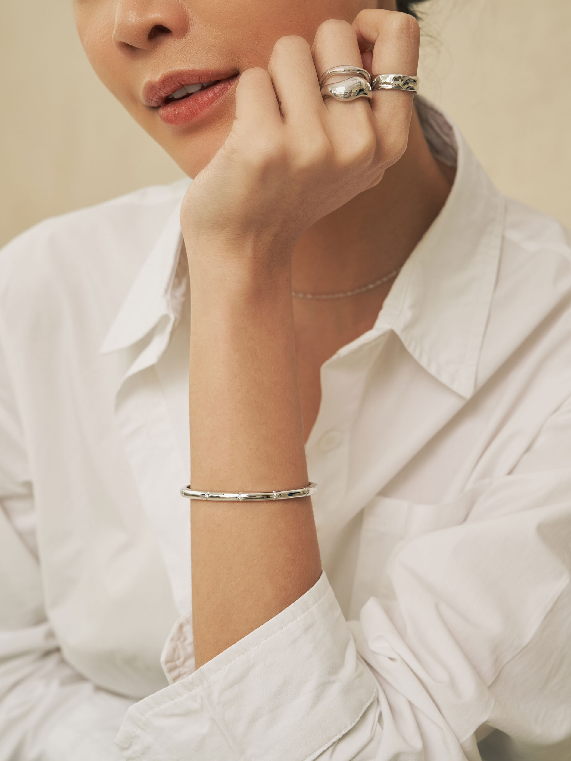 Twilight Bangle - White Topaz in Silver | Curious Creatures