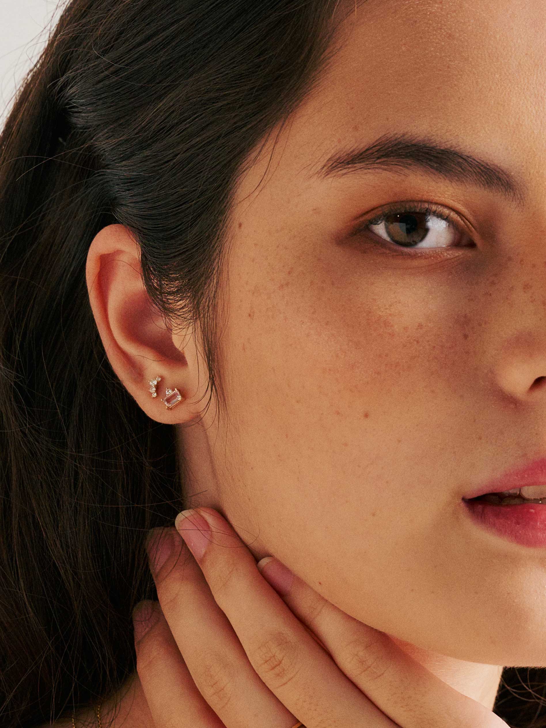 14k gold star dust ear studs with diamonds