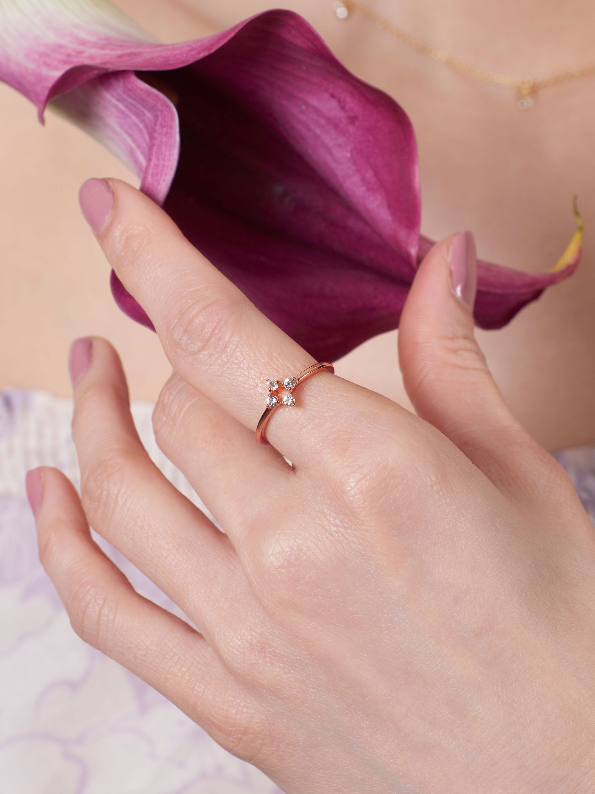 rose gold maisie ring with white topaz