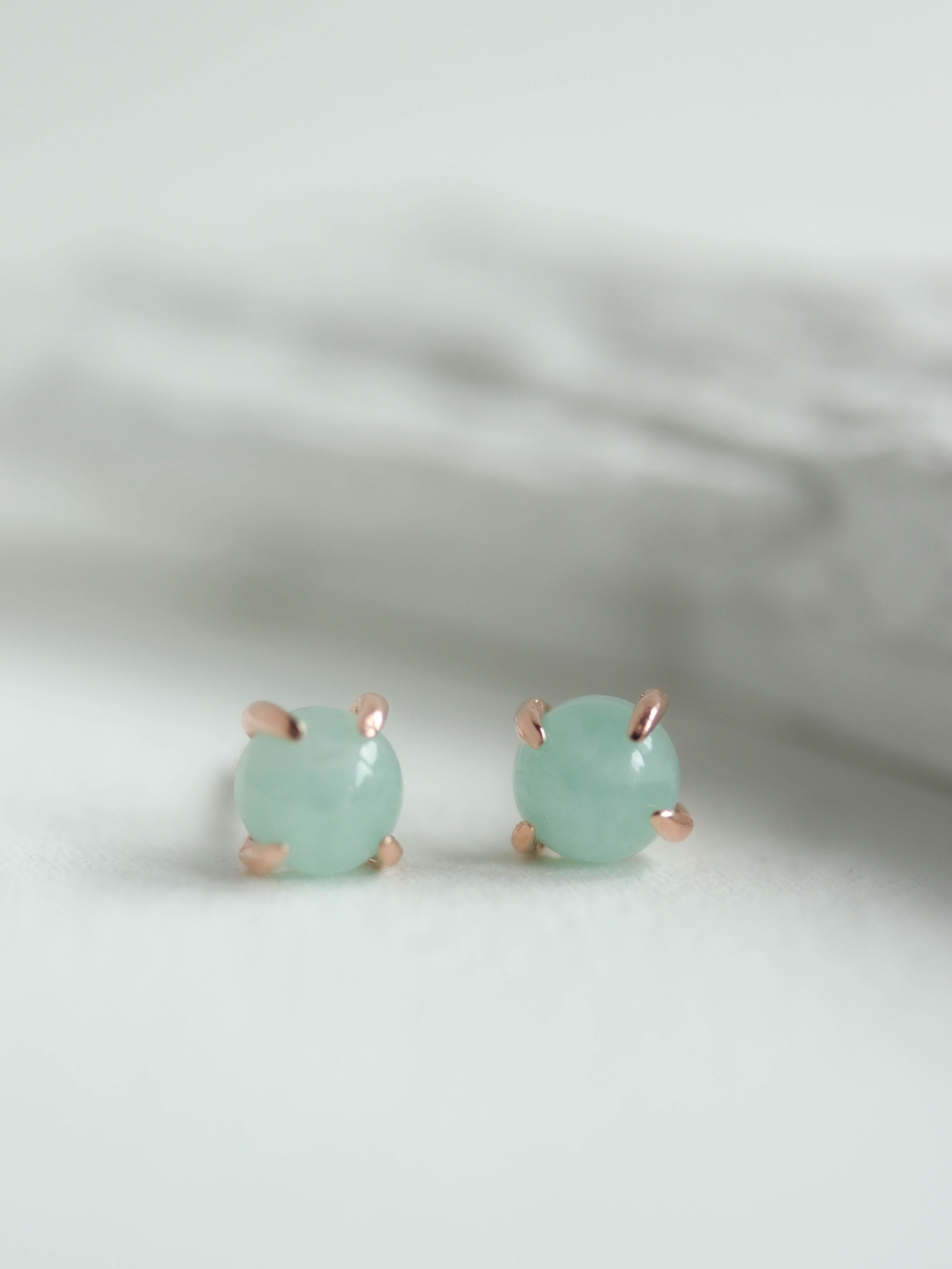 Rose Gold Basic Ear Studs with Amazonite